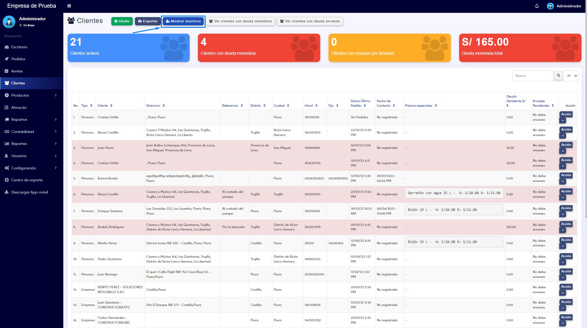 How to display inactive clients? - Yaku Centro de Soporte